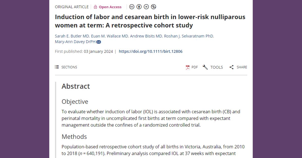 NEW STUDY COUNTERS THE ARRIVE TRIAL ON INDUCTION OF LABOR